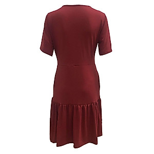 Padaleks Women's Summer Short Sleeve Tunic Dress O Neck Solid Casual Flowy Pleated Loose Mini Dresses w/Pockets