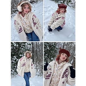 Aelfric Eden Womens Fleece Sherpa Jacket Zip Up Winter Jackets Star Sky Patchwork Oversized Unisex Casual Warm Fuzzy Coat