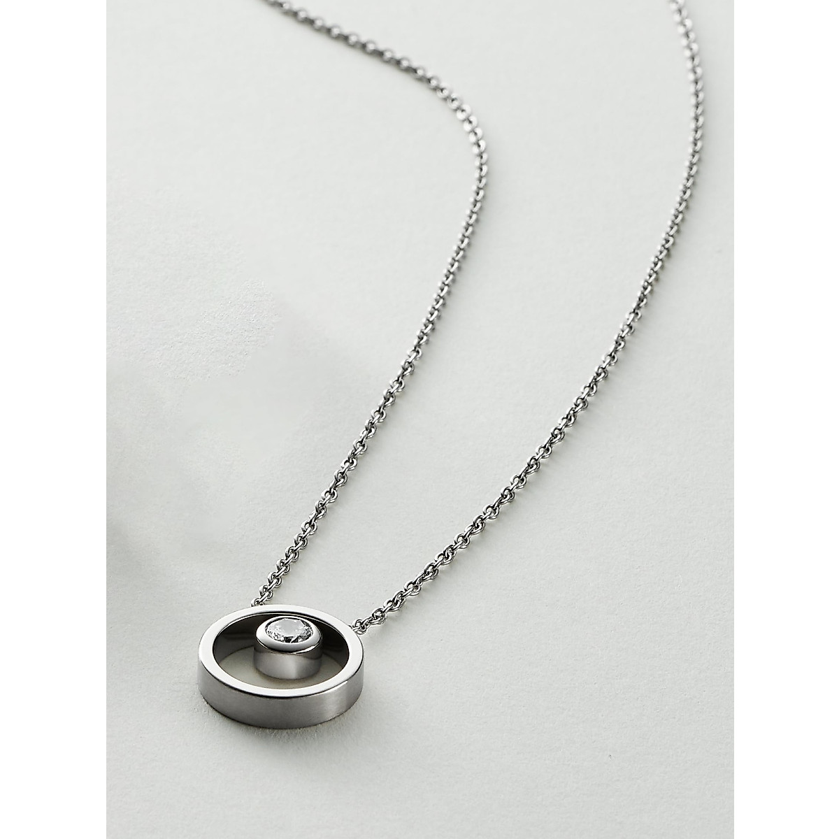 Skagen Women's Kariana Silver Tone Stainless Steel Circle Pendant Necklace (Model: SKJ0833040)