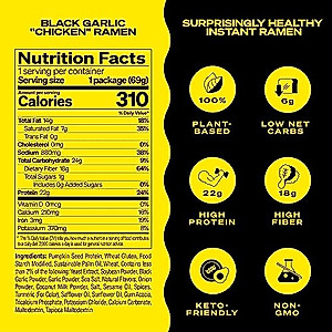 immi Black Garlic "Chicken" Ramen, 100% Plant Based, Keto Friendly, Low Carb, High Protein, Packaged Noodle Meal Kit, Ready to Eat, 6 Pack