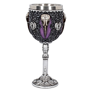 Nemesis Now B4725P9 Edgar's Raven Goblet 18cm, Resin w. Stainless Steel, Purple,silver