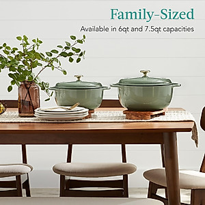 Best Choice Products 6 Quart Enamel Cast-Iron Round Dutch Oven, Family Style Heavy-Duty Pre-Seasoned Cookware for Home, Kitchen, Dining Room, Oven Safe w/Lid, Dual Handles - Sage Green
