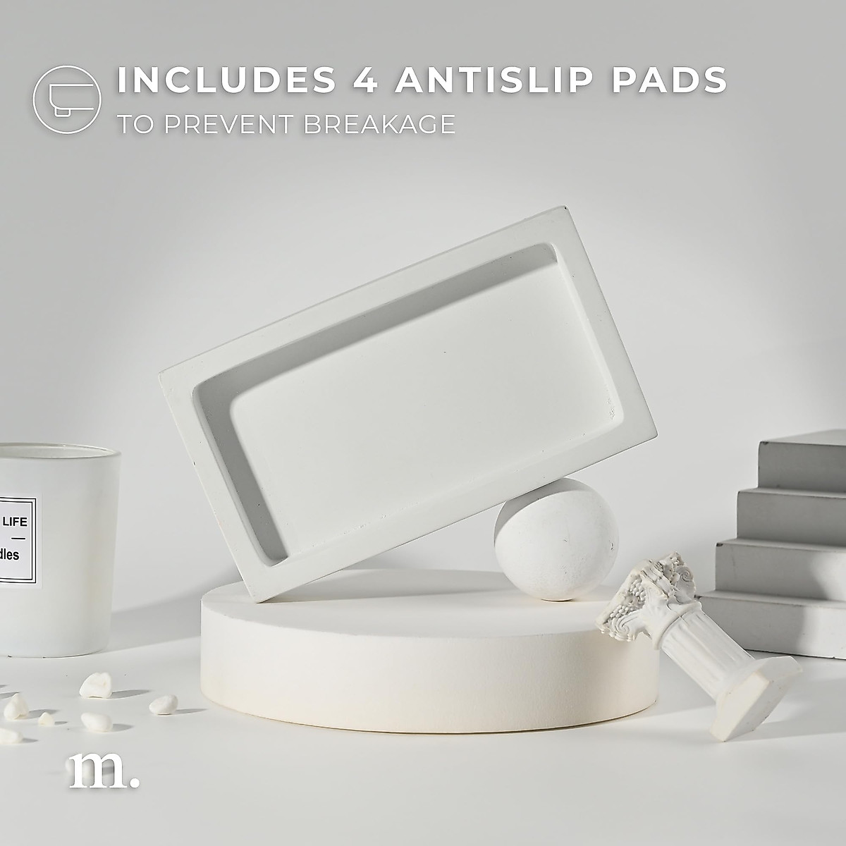 MaisoNovo Concrete Tray | White-Sink Tray for Bathroom CounterTop | Soap Dispenser Tray | Bathroom Trays for Counter | Soap Tray for Kitchen