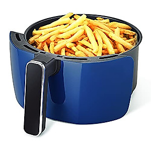 Crux 3.7QT Manual Air Fryer, Faster Pre-Heat, No-Oil Frying, Fast Healthy Evenly Cooked Meal Every Time, Dishwasher Safe Non Stick Pan and Crisping Tray for Easy Clean Up, Stainless Steel/Blue