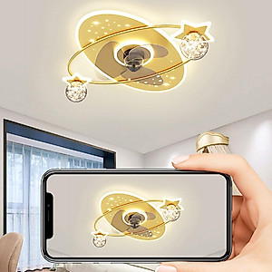 IBalody Dimmable Ceiling Fan Light 50W LED Ceiling Lights Fan Lighting Yellow Ceiling Fan with Lights Remote 6 Speeds Mute Ceiling Fans for Study Room Bedroom Fan Ceiling with Light