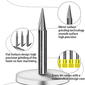 SILIVN Engraving CNC Wood Carving Router Bit 1/4 Shank 15°/20°/60°/90° Engraving Bits, 2 Flutes Straight CNC V-bit Tungsten Steel Marking Conical Engraving Router Tool