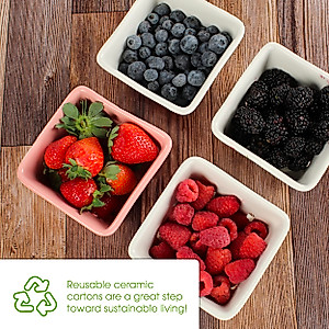 7Penn Ceramic Berry Basket Colander Fruit Bowl, Set of 4 - Decorative Ceramic Fruit Carton for Produce Storage