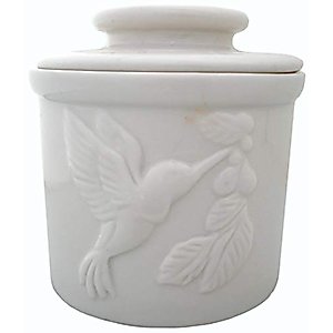 JBK Pottery Ceramic Butter Crock with Lid, French Butter Dish for Counter, Non-Toxic Butter Keeper for Fresh, Spreadable Butter – White