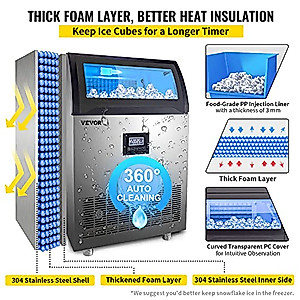VEVOR Commercial Ice Maker Machine 200LBS/24H, 710W Stainless Steel Ice Machine with 55LBS Storage Capacity, 90 Ice Cubes Ready in 11-15Mins, Includes Water Filter and Connection Hose