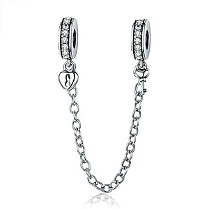 Safety chain Charm 925 Sterling Silver Clip Stopper Charm Spacer Charm Anniversary Charm for Pandora Charm Bracelet (A)