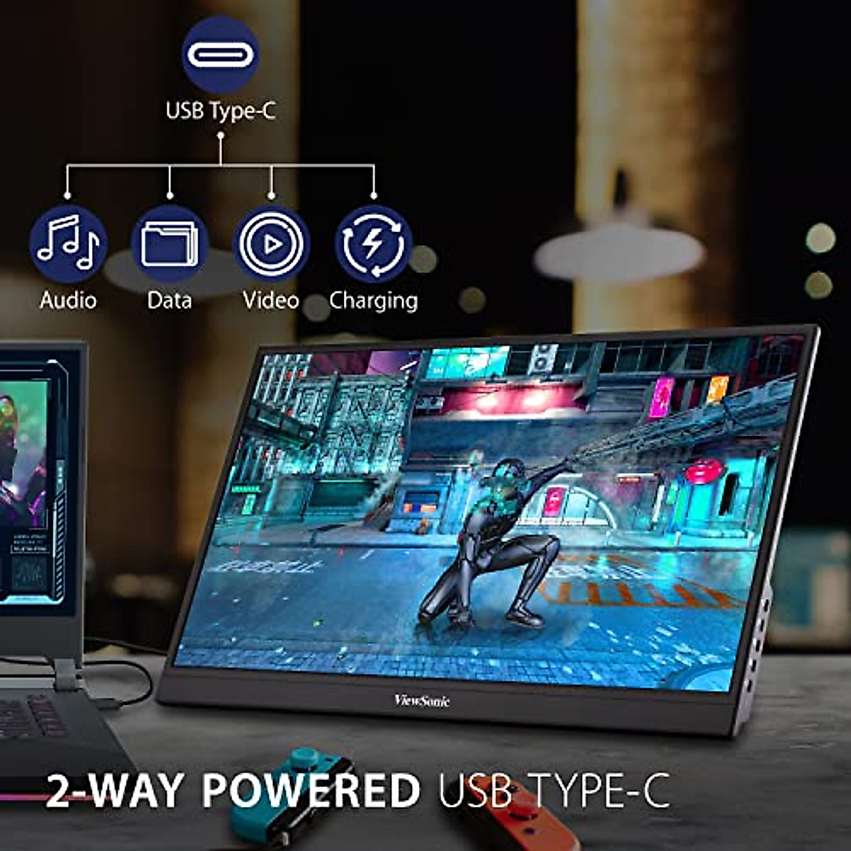 ViewSonic VX1755 17 Inch 1080p Portable IPS Gaming Monitor with 144Hz, AMD FreeSync Premium, 2 Way Powered 60W USB C, Mini HDMI, and Built in Stand with Cover for Home and Esports, 9.7"x15.6"x0.7"