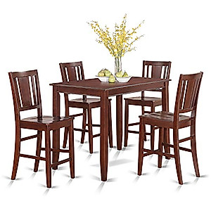 East West Furniture Buckland 5 Piece Counter Height Set Includes a Rectangle Dining Room Table and 4 Wood Seat Chairs, 30x48 Inch, Mahogany