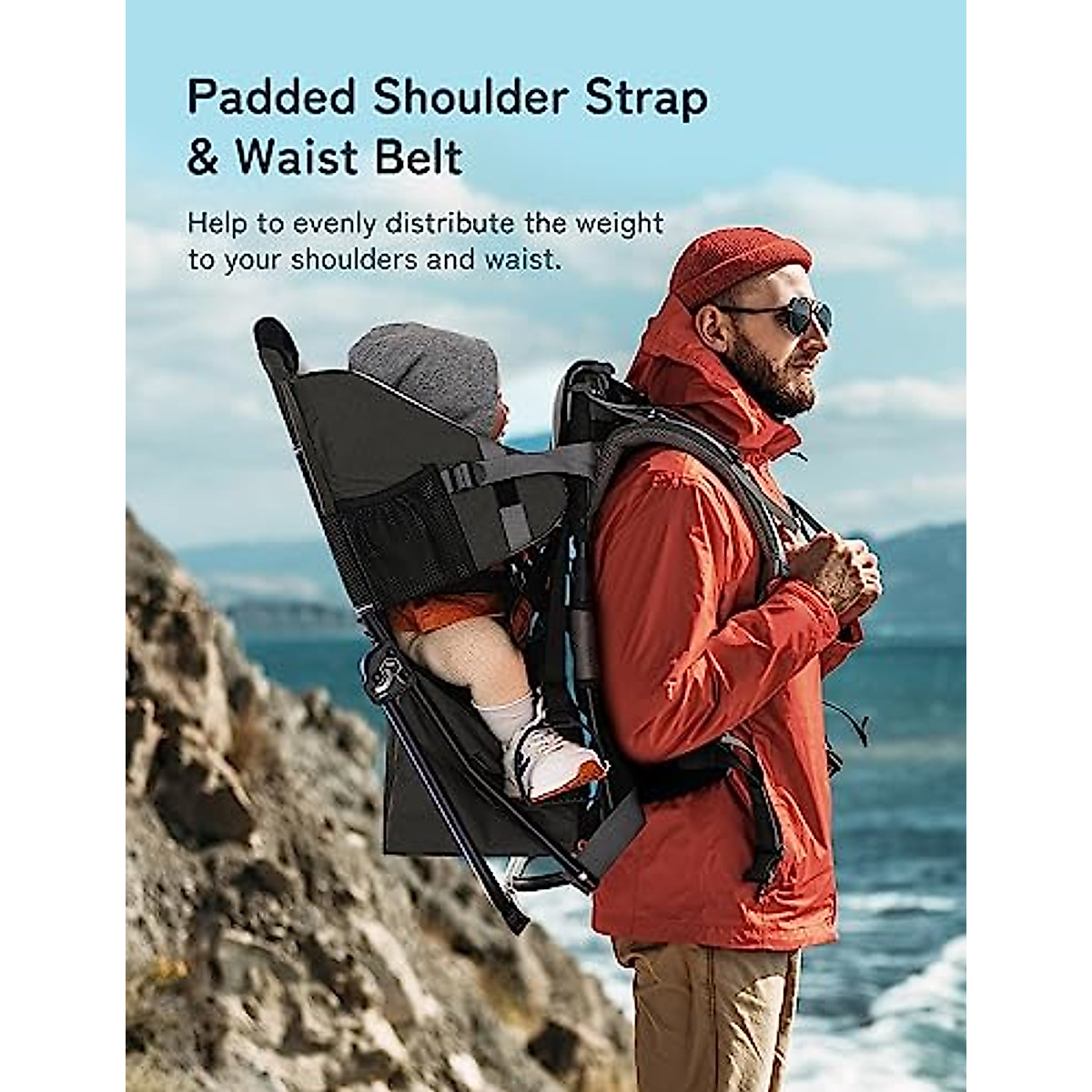 besrey Baby Backpack Carrier, Toddler Hiking Backpack with Safety 3-Height Seat, Adjustable Straps&Waist Belt, Foldable Frame Lightweight Large Capacity Child Carrier for Hiking Black