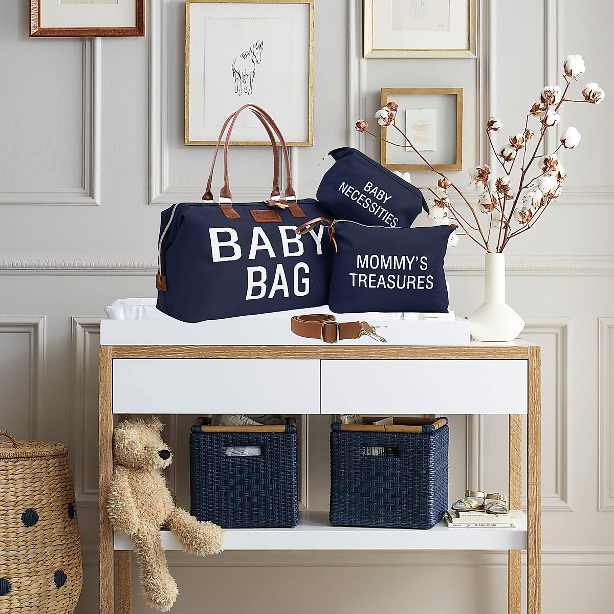 CHQEL Diaper Bag Tote, Mommy Bag for Hospital & Maternity with Mommy's Treasures Bag, Large Capacity Weekender Travel Bag (Blue)