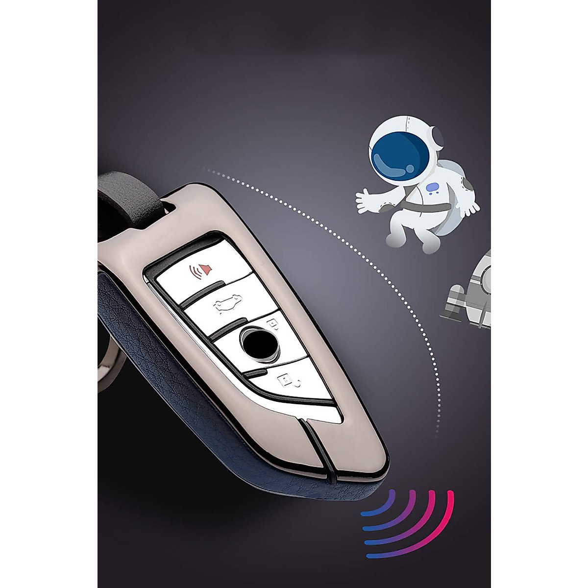 ontto Metal Leather Key Fob Cover with Keychain Key Protector Holder Jacket Skin Keyless Fit for BMW 1 2 5 7 M Series X1 X5 X6 Black