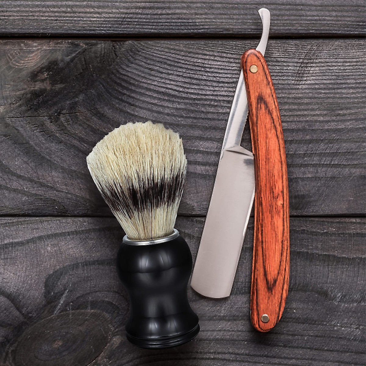 Aethland Shaving Brush Set for Men, 4 in 1 Include 100g Shaving soap, Badger Shaving Brush and Stainless Steel Shaving Stand & Shaving Bowl for Husband Father Birthday Boyfriend Gifts（B Black)