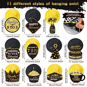 Retirement Party Decorations Set, Happy Retirement Banner Confetti Balloon Retirement Party Hanging Swirls Decorations Kit for Women Retirement Party Indoor Outdoor Supplies (Black and Gold)