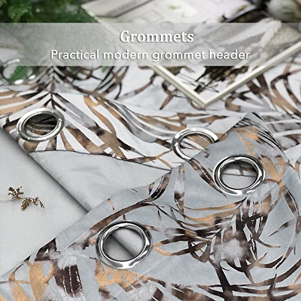 always4u Multi Colour Foil Print Velvet Curtains for Living Room Rainforest Leaves Modern Window Drapes 2 Panels 54 * 84 Silver Velour Curtains