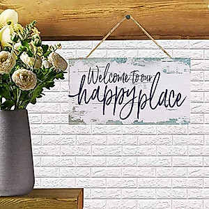 Welcome to our happy place sign decor 6"x12" Wood Hanging Décor for front door home sign