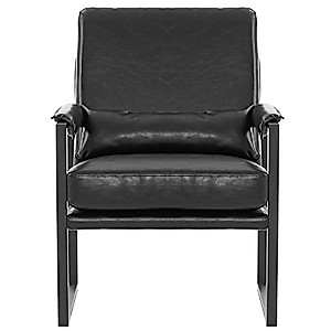Black Office Guest Chair Reception Chair for Office Reception Lobby PU Leather Waiting Room Chair Reception Chair with Pillow, Leather Office Desk Guest Chair for Lobby Conference Room, 68 x81 x 88cm