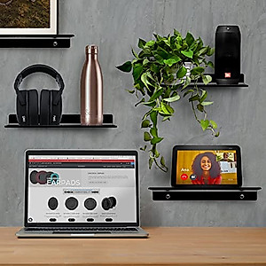 BRAINWAVZ 2-Pack 12" Floating Metal Wall Shelf for Books, Organizer, Speakers, Plants, Cameras, Books, Decor Display, Storage, Routers & More Wide Universal Holder Shelf (Black)