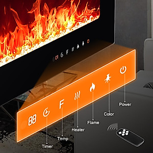ROCSUMOO 50" Recessed and Wall Mounted Electric Fireplace, Low Noise, Remote Control with Timer,Touch Screen,Adjustable Flame Color and Speed, 750-1500W