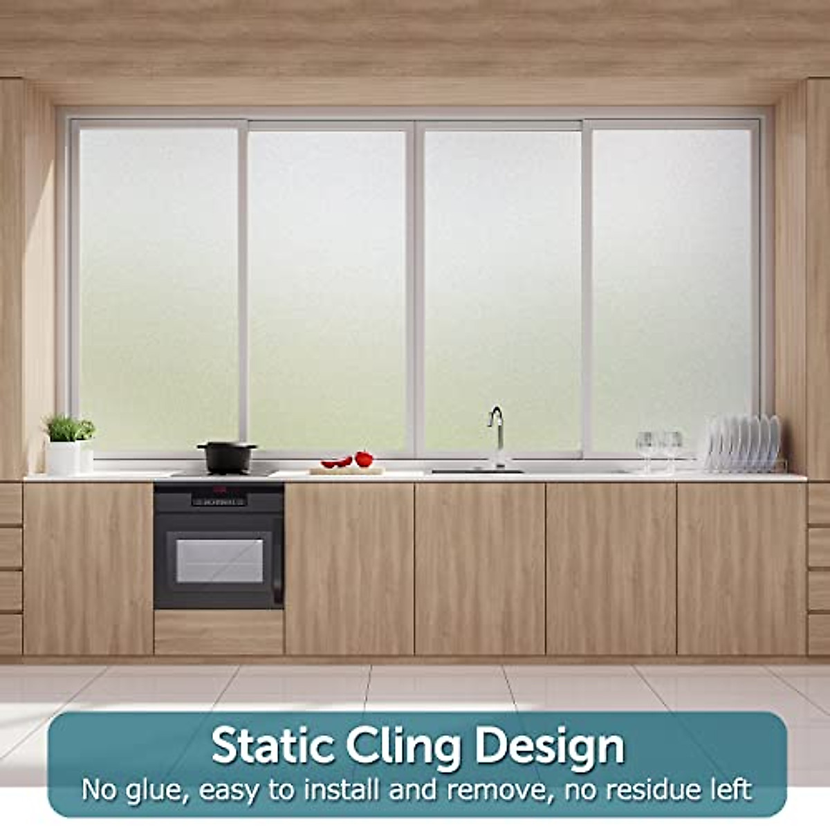 HIDBEA Frosted Window Privacy Film - Non Adhesive Static Cling glass Stickers Sun UV Blocking Heat Control Door Covering Decals for Home Office, 35.4 x 393.7 Inch