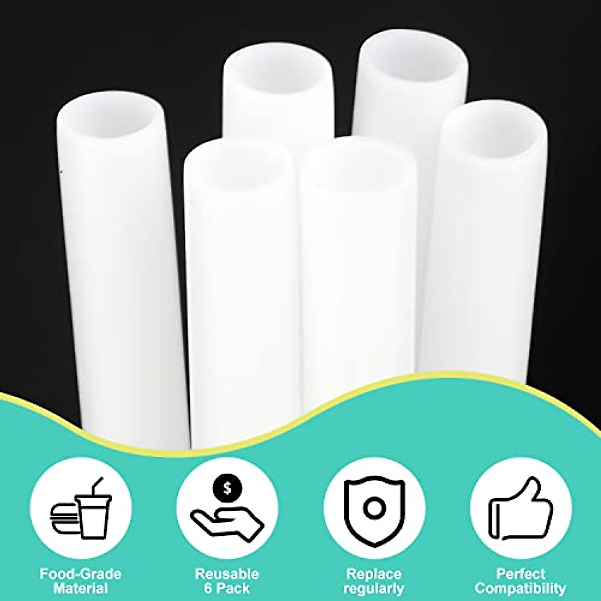 6PCS Replacement Straws for Owala Water Bottle 24 oz 32 oz, Reusable Plastic Straws with Cleaning Brush for Owala Cup 24oz 32oz Travel Tumbler Accessories Parts Straws for Sports Bottle(White)