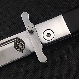 8.7inch EDC Folding Lock Back Pocket Knife with Leather Sheath, 440C Steel Blade Wood Handle, Tactical Pocket Knife with Hand-Blocking Design for Camping Survival