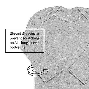 Goobie Baby Long Sleeve Classic Bodysuit Set with Fold-over Mitten Cuffs to Prevent Scratching, Soft 100% Cotton Onesie, Tagless Neck, 4 Pack (Gray, 3-6 Months)
