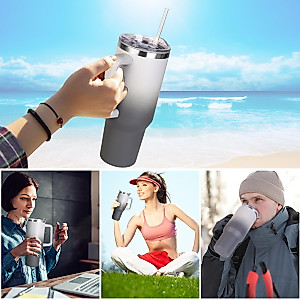 SYACOT 40 oz Tumbler with Handle and Straw Stainless Steel Insulated Tumbler Leak Proof Lid and Straw Lid Reusable Travel Mug Coffee Mug Cup Dishwasher Safe Keep Drinks Cold and Hot (Grey&Black)