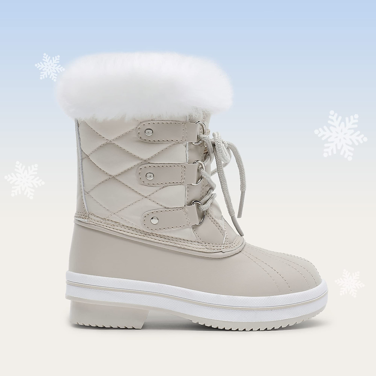 DREAM PAIRS Boys Girls Winter Snow Boots for Little Big Kids Off-White Size 6 Big Kid SDSB2225K