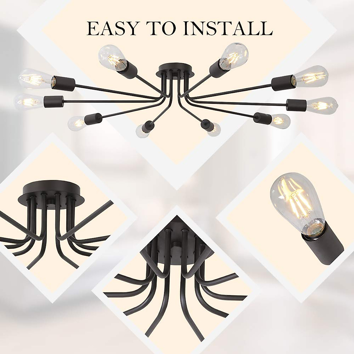 TULUCE Modern Semi Flush Mount Ceiling Light Industrial 10 Light Vintage Oil Rubber Bronze Sputnik Chandelier Lighting Industrial Kitchen Light Fixture