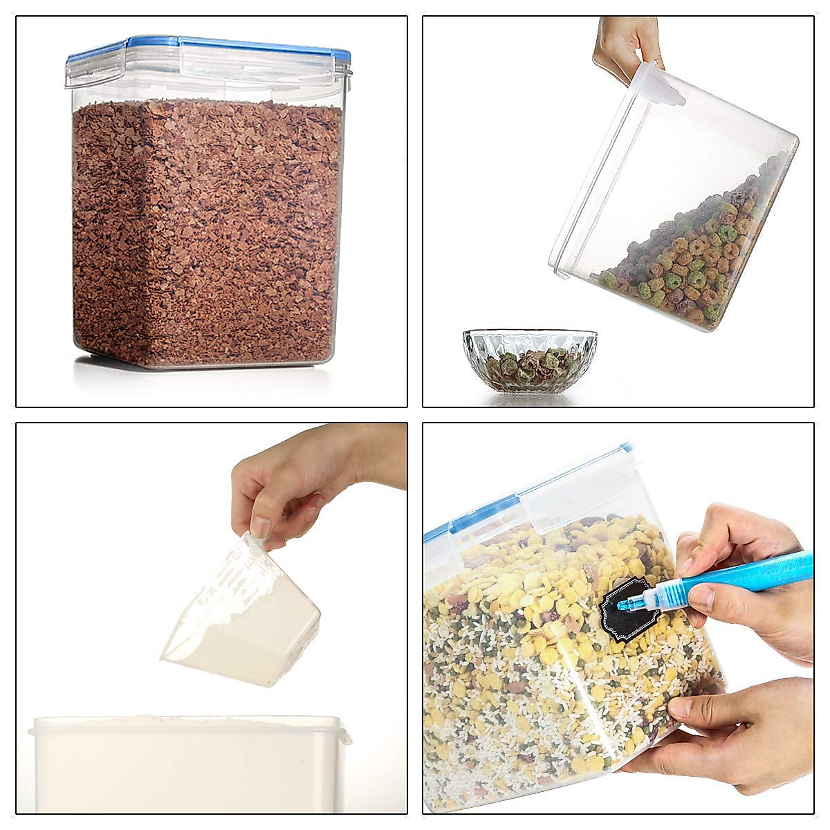 Food Storage Containers - Hangoes Cereal & Dry Airtight Plastic Containers, Set of 8 Kitchen Containers 175.9 Oz/ 54.1 Oz with 1 Measuring Cup & 20 Chalkboard Labels & 1 Liquid Chalk Marker