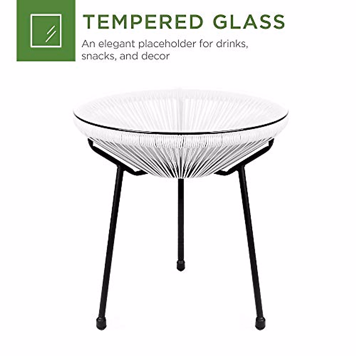 Best Choice Products 3-Piece Outdoor Acapulco All-Weather Woven Rope Patio Conversation Bistro Set w/Glass Top Table and 2 Rocking Chairs - White