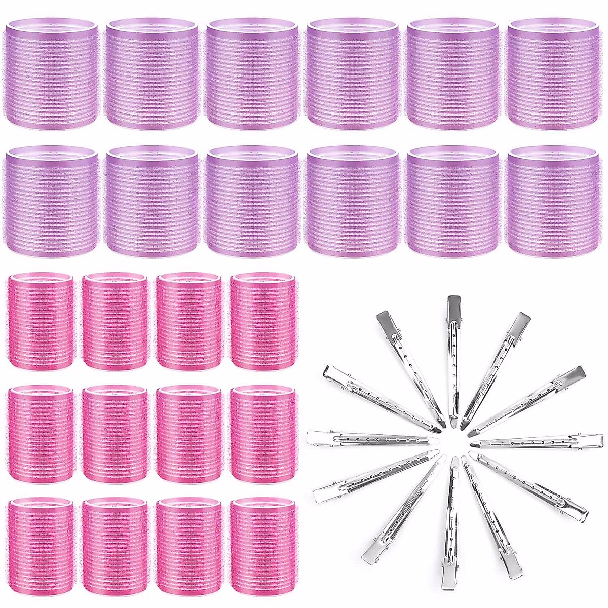 Hair Curlers Rollers, Cludoo 36Pcs Jumbo Big Hair Roller Sets with Stainless Steel Duckbill Clip, 2 Size Self Grip Hair Curlers Rollers for Long Medium Short Thick Fine Thin Hair Bangs Volume