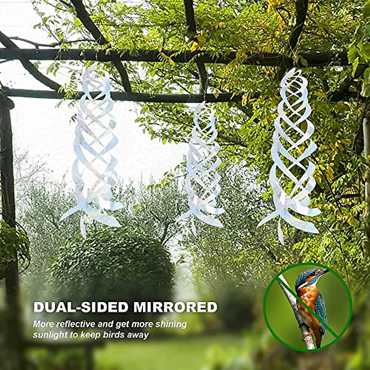 Christmas Owl Decoys to Scare Birds Away with 4 Pcs Hanging Reflective Bird Scare Spiral Rods, Plastic Fake Owl to Keep Birds Away