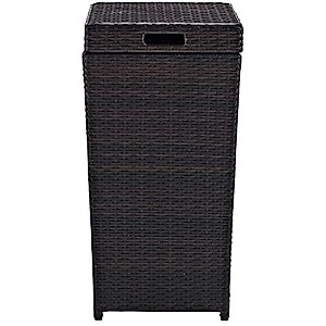 HomeStock Rustic Retreat Outdoor Wicker Trash Bin - Brown Finish, 16 x 16 x 31.5 inches, Manual Lift Lid, Sturdy Steel and Wicker Construction, Modern Patio/Lawn/Porch Trash Bin Brown