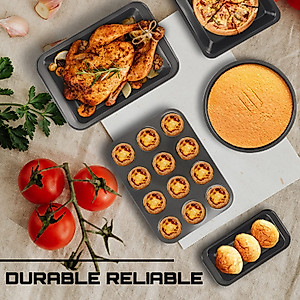 Baking Pans Sets Nonstick，5pcs Bakeware Sets with 12 Cup Cupcake Muffin pan,Round/Square Cake Pan, Muffin Pan, Loaf Pan, Roast Pan, Baking Sheets for Oven,Cookie Sheets for Baking,Toaster Oven Pans