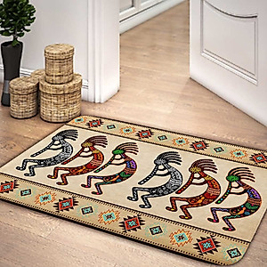 DYNH Southwest Bathroom Rugs, Native American Aztec Bath Mat Southwestern Navajo Abstract Retro Tribal Geometric Boho Bathroom Mat Kokopelli Bath Rugs(17X29)