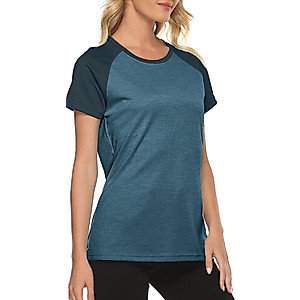 MoFiz Women's Short Sleeve Shirts UPF 50+ Sun Protection Quick Dry Lightweight T-Shirt Outdoor Hiking Runing Fishing Sea Blue M