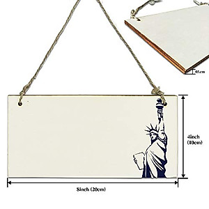 BABE MAPS United States of America Independence Day Hanging Wall Decor Sign, Statue of Liberty Bathroom Decorations Wall Art, 8" by 4" Wood Sign Plaque Home Decor