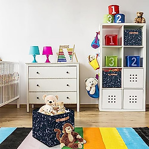 cfpolar Music Notes Theme Cube Storage Bins 13 In, 1 Pack Foldable Storage Organizer Collapsible Fabric Storage Basket, Cube Gift Basket with Dual Leather Handles for Clothes Toys