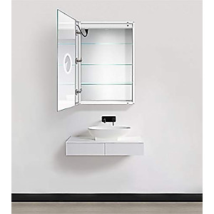 Krugg LED Medicine Cabinet 24 Inch X 36 Inch | Recessed or Surface Mount Mirror Cabinet w/Dimmer & Defogger + 3X Makeup Mirror Inside & Outlet + USB - Left Side