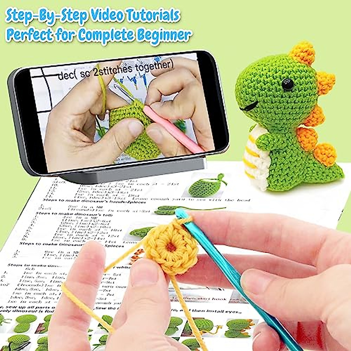 TGIQROVE Crochet Kit for Beginners, 4Pcs Animal Crochet Kit for Adults Include Videos Tutorials, Yarn, Eyes, Stuffing, Crochet Hook, Instructions, Kids Boys Girls Birthday Gifts