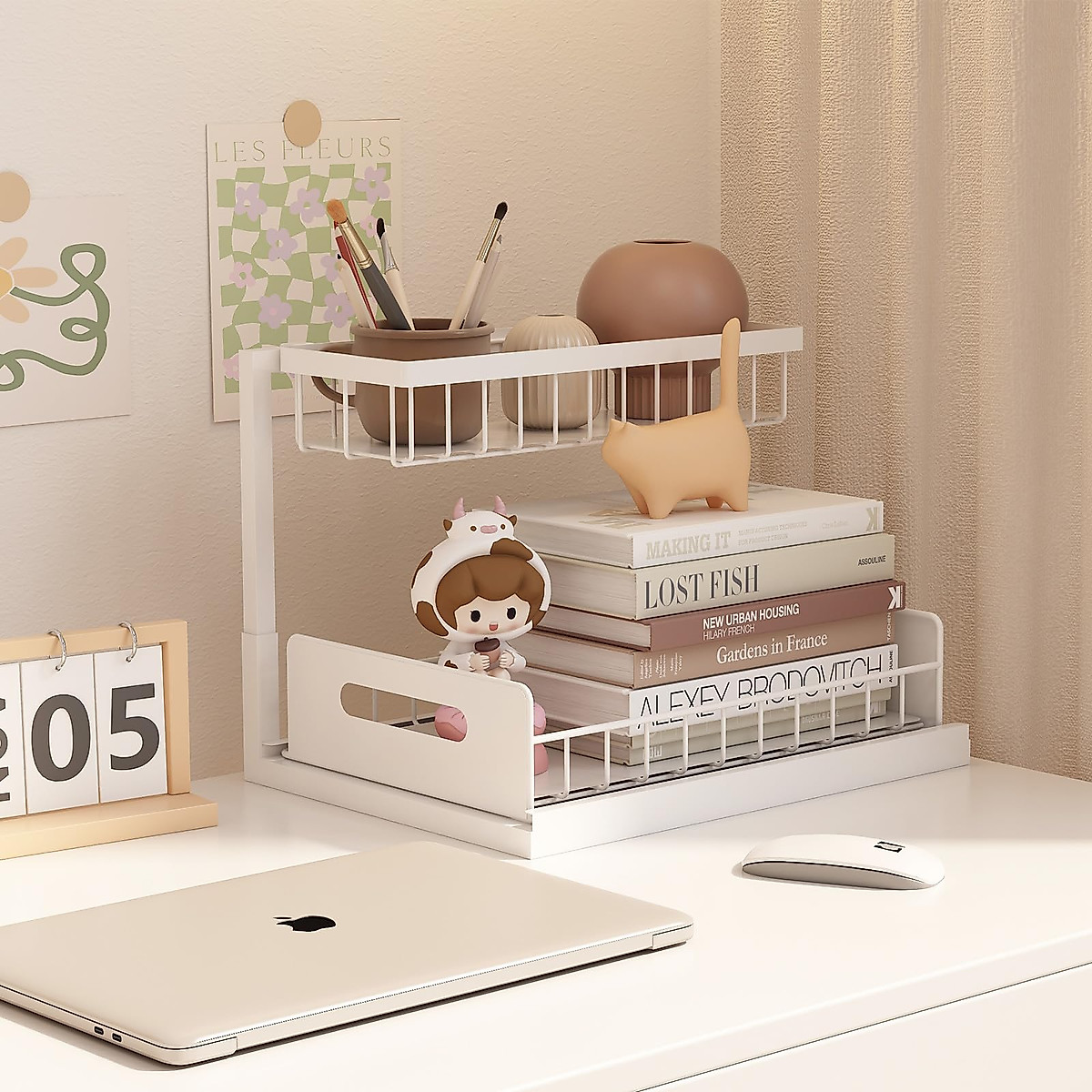 bukfen Under Sink Organizer, Pull Out Cabinet Organizer 2-Tier Slide Out Sliding Shelf Under Cabinet Storage Multi-Use for Under Kitchen Bathroom Sink Organizers and Storage,White,1 Pack