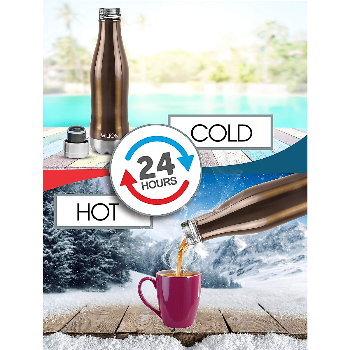 Milton Duke 1000 Thermosteel Hot and Cold Water Bottle, 920 ml, Coffee Brown