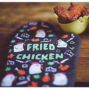 Fried Chicken Oven Mitt Funny 420 Pot Weed Marijuana High Chef Cooking Glove Funny Graphic Kitchenwear 420 Funny Animal Novelty Cookware Black Oven Mitt