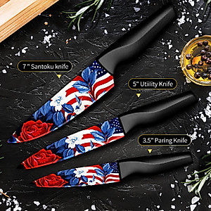Knife Set, 6-Piece Kitchen Knife Set, German Stainless Steel, Dishwasher Safe, Beautiful Unique Gifts, Freedom, Equality and Justice Patterns