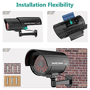 WALI Bullet Dummy Fake Surveillance Security CCTV Dome Camera Indoor Outdoor with 30 Illuminating LED Light and Security Alert Sticker Decals (B30-4), 4 Packs, Black